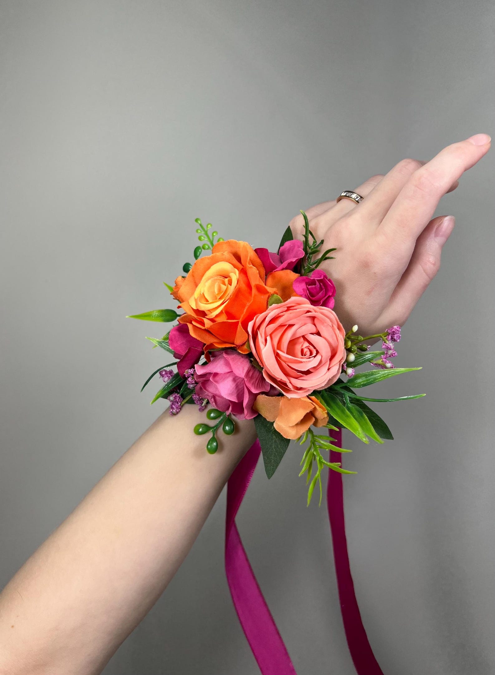 Orange Pink Cascading Bouquet Wedding Bridal Hot Pink Cascade Tropical ...