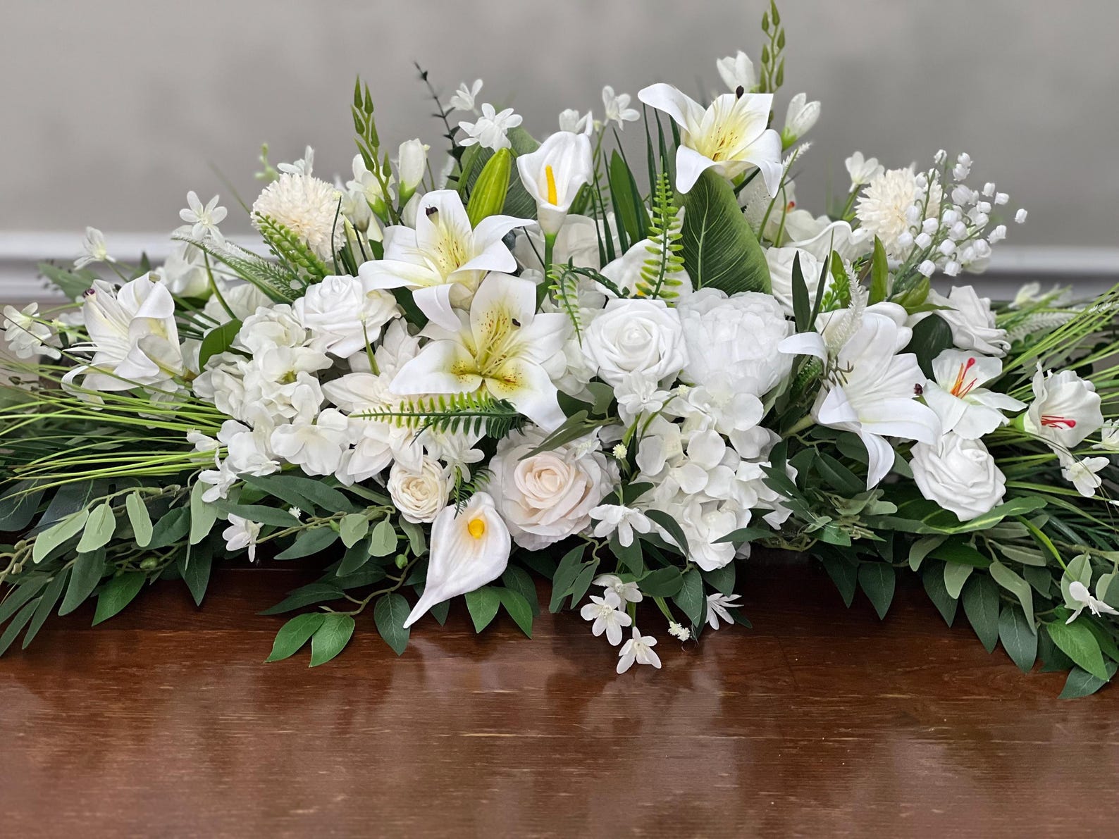 White Wedding Altar Flower Arrangement, Church Ceremony Pulpit Flowers ...