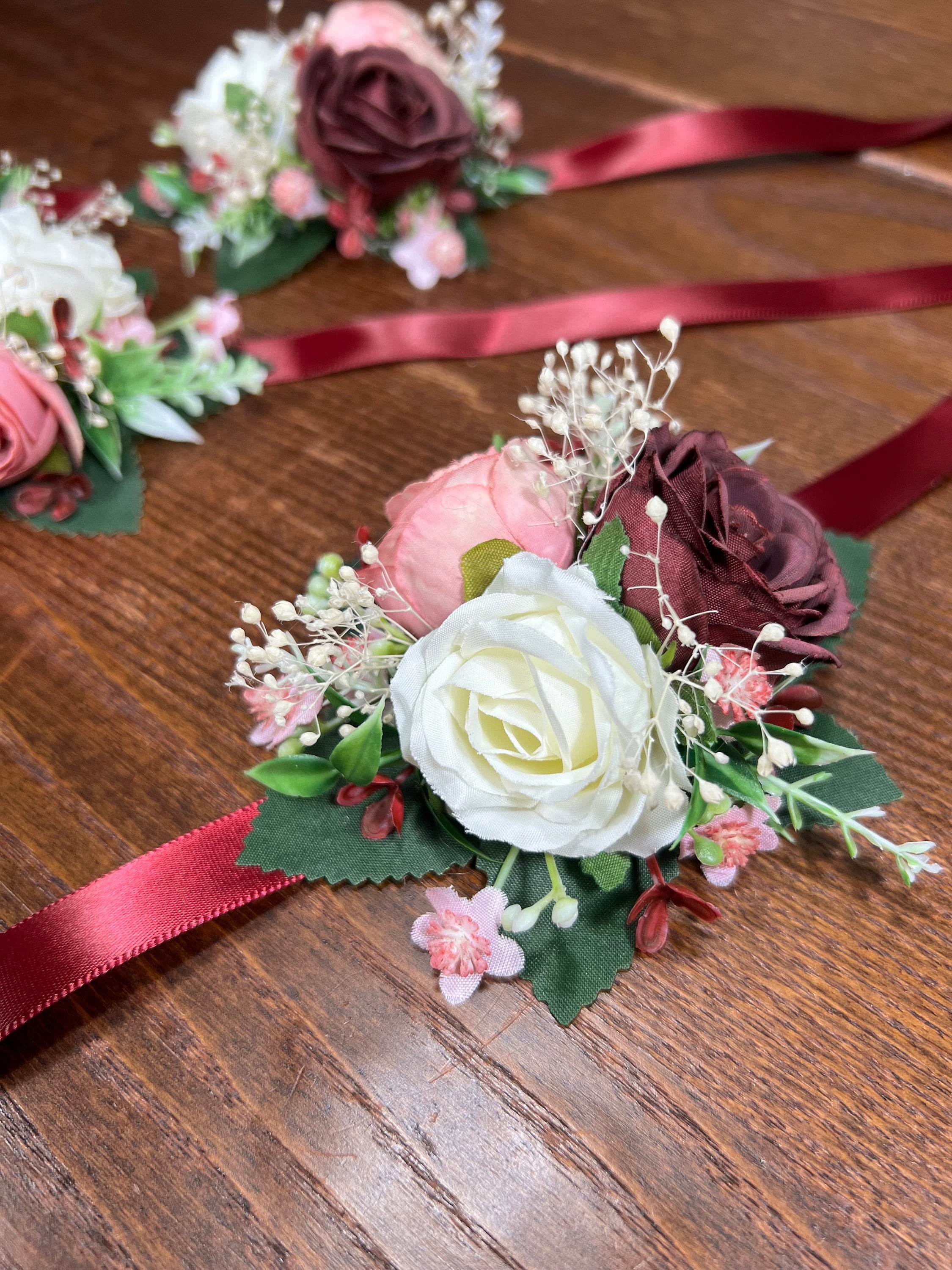 Wedding Corsage Burgundy Dusty Rose Wedding Wrist White Corsage ...
