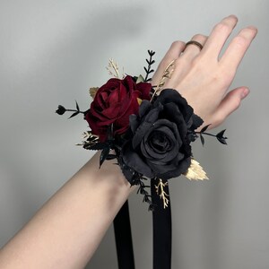 Wedding Black Corsage Burgundy Wedding Gothic Wrist Corsage Bridesmaids ...