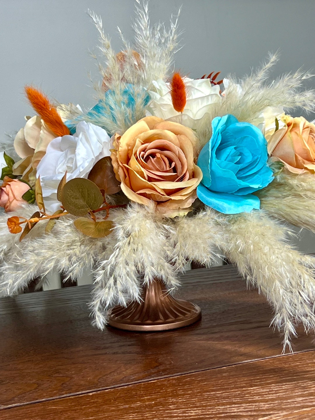 Orange Centerpiece Wedding Terracotta Table Decor Turquoise White ...