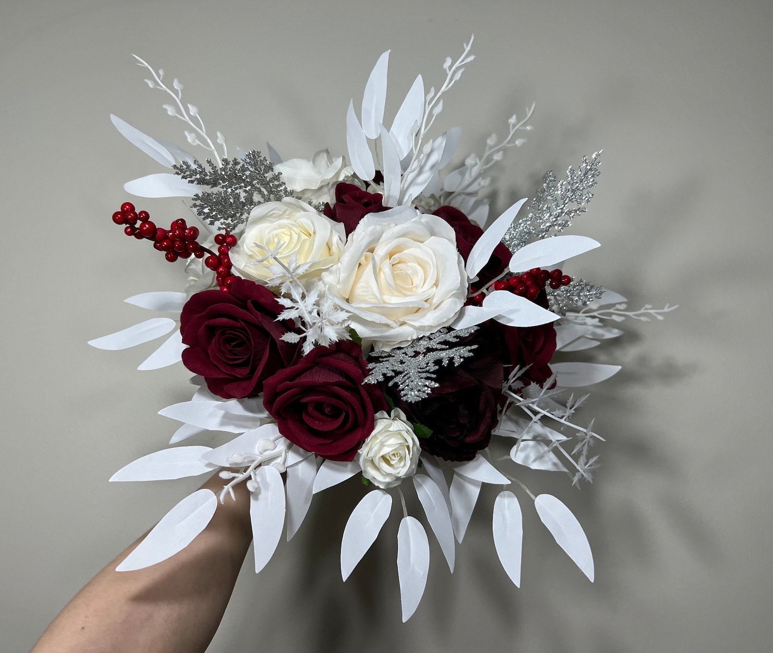 Wedding Christmas Bouquet Burgundy Bridal White Rustic Bouquet ...