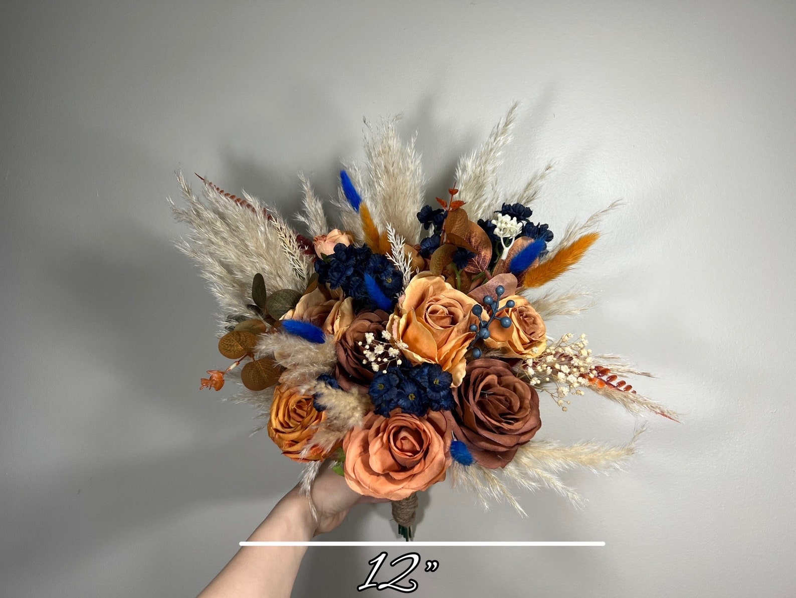 Wedding Bouquet Navy Blue Terracotta Boho Bridal Rust Wedding - Etsy