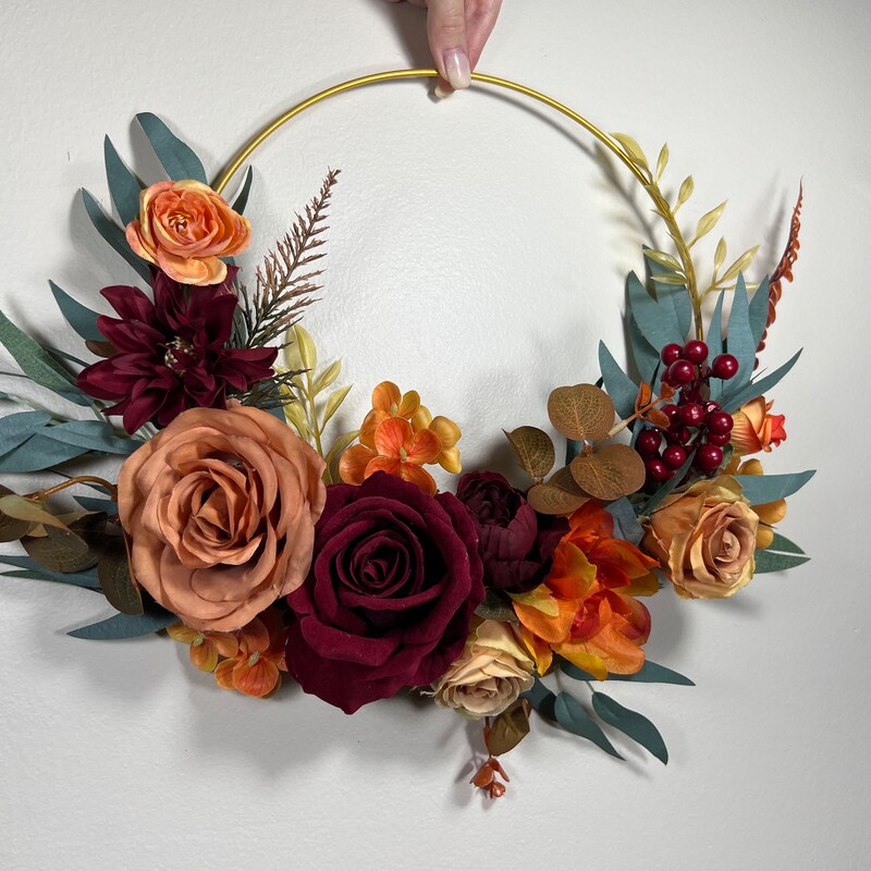 Orange Fall Hoop Wreath - Etsy UK