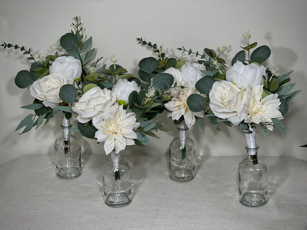 Mini Bouquets for Vases White Centerpiece 3 Flowers Ivory Mini ...