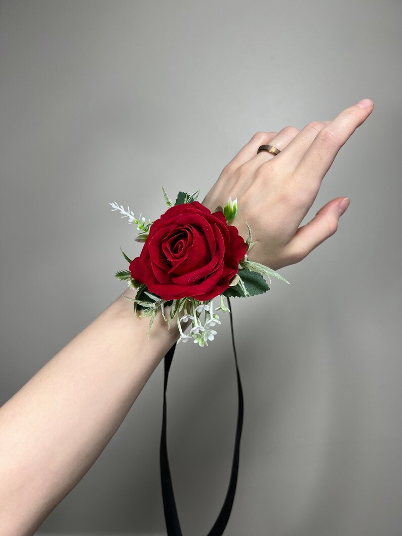 Red Corsage Wedding Wrist Corsage Red Bridesmaids Burgundy Corsage Pine ...