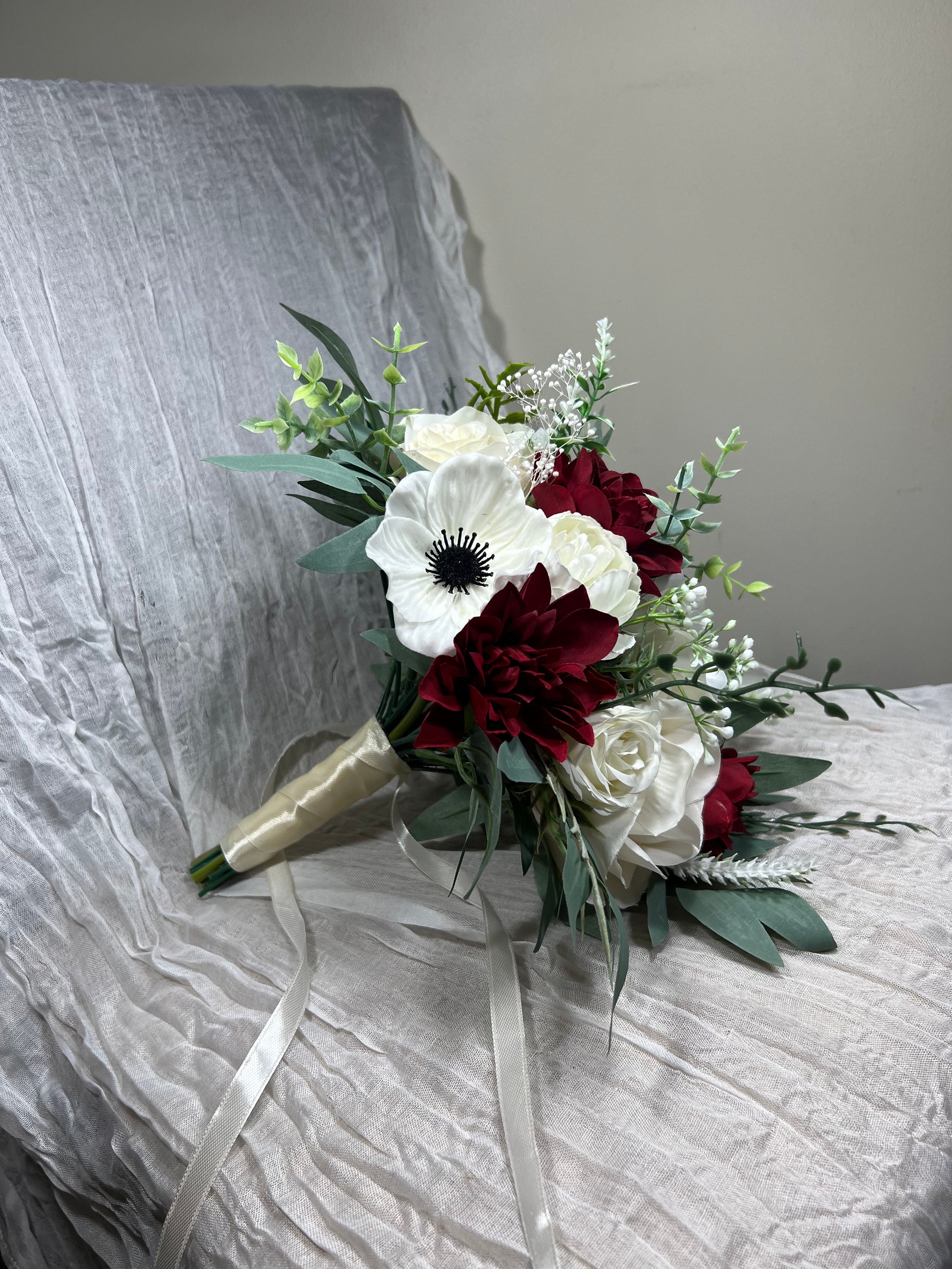 Wedding Bouquet Anemone Bridal Ivory Anemone White Bridesmaids Bouquet ...