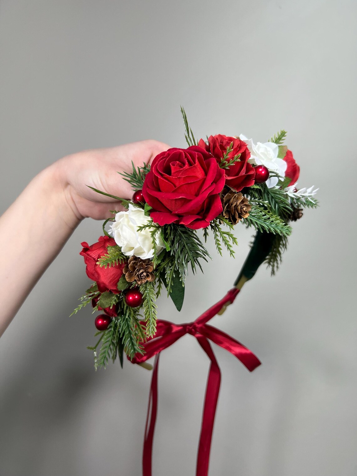 Wedding Flower Crown Red Christmas Crown Wedding Floral Headband Flower ...