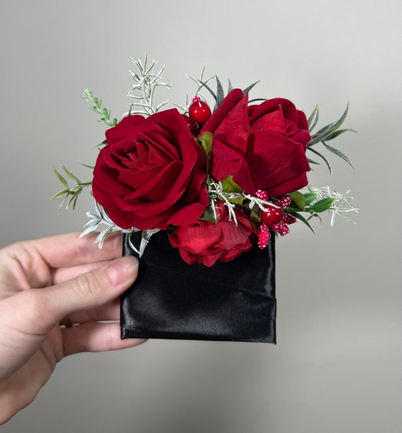 Wedding Pocket Boutonniere Red Groom Boutonniere Red Square Groomsmen Pocket Boutonniere Christmas Winter Rustic Decor Artificial Flowers