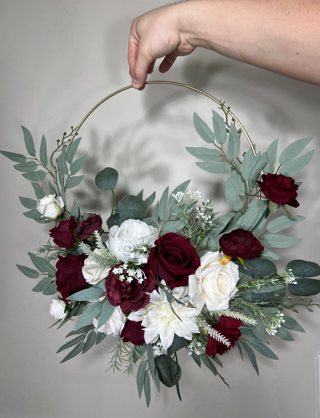 Floral Hoop Burgundy Wedding Bridal Hoop White Bridesmaids Ring Maroon ...
