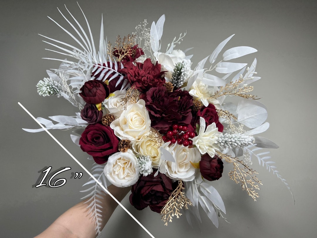 Wedding Bouquet Burgundy Winter Christmas Bridal Ivory Rustic ...