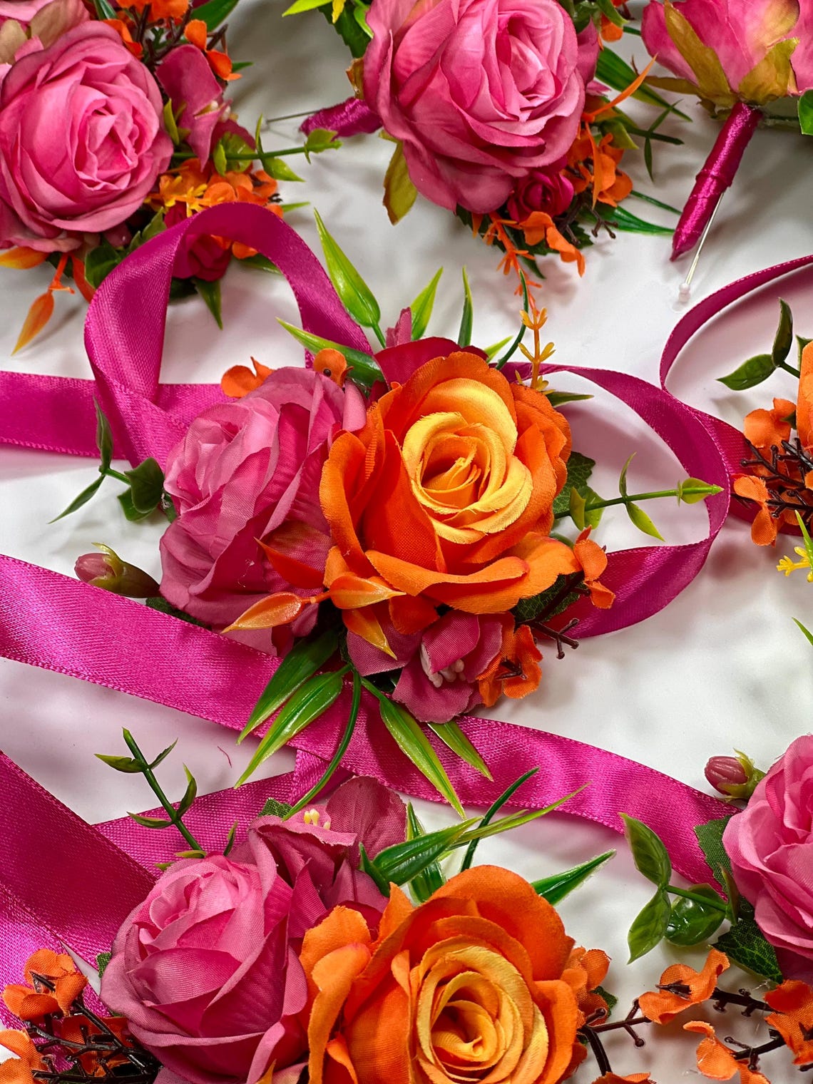 Hot Pink Orange Corsage Wedding Fuchsia Wrist Corsage Bright Summer ...