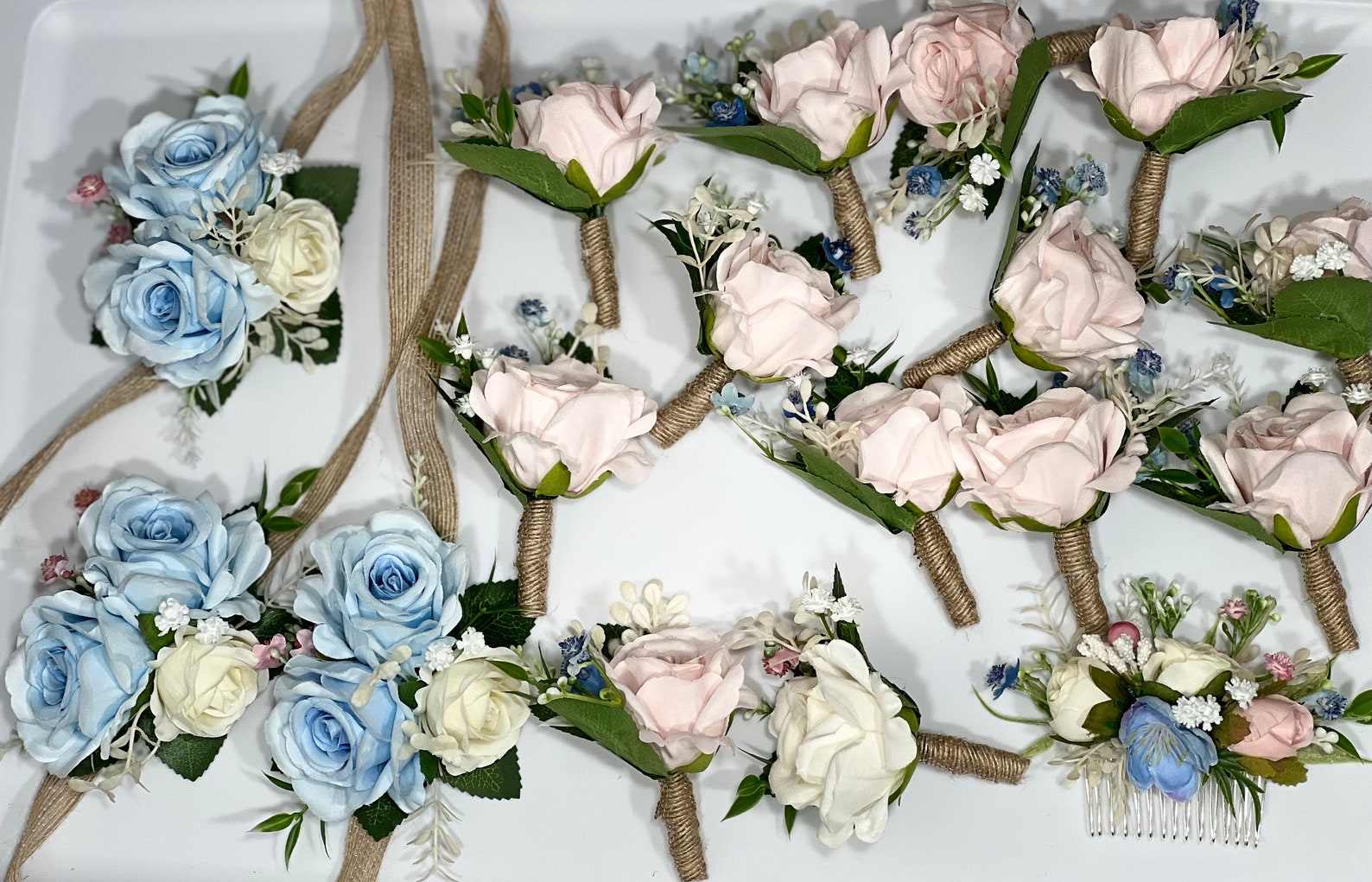 Wedding Bouquet Dusty Blue Bridal Rustic Wedding White Bouquet Wild ...