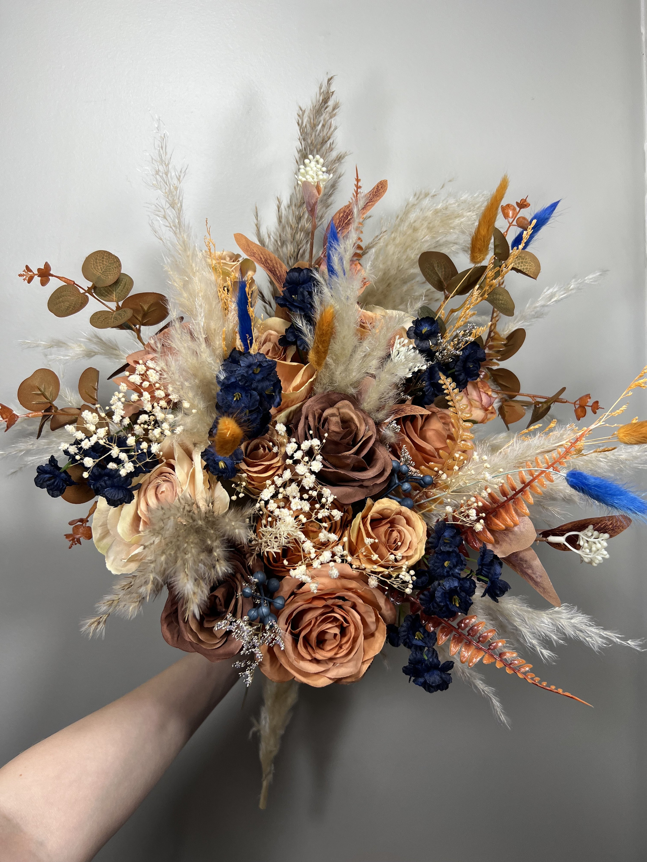 Wedding Bouquet Navy Blue Terracotta Boho Bridal Rust Wedding - Etsy