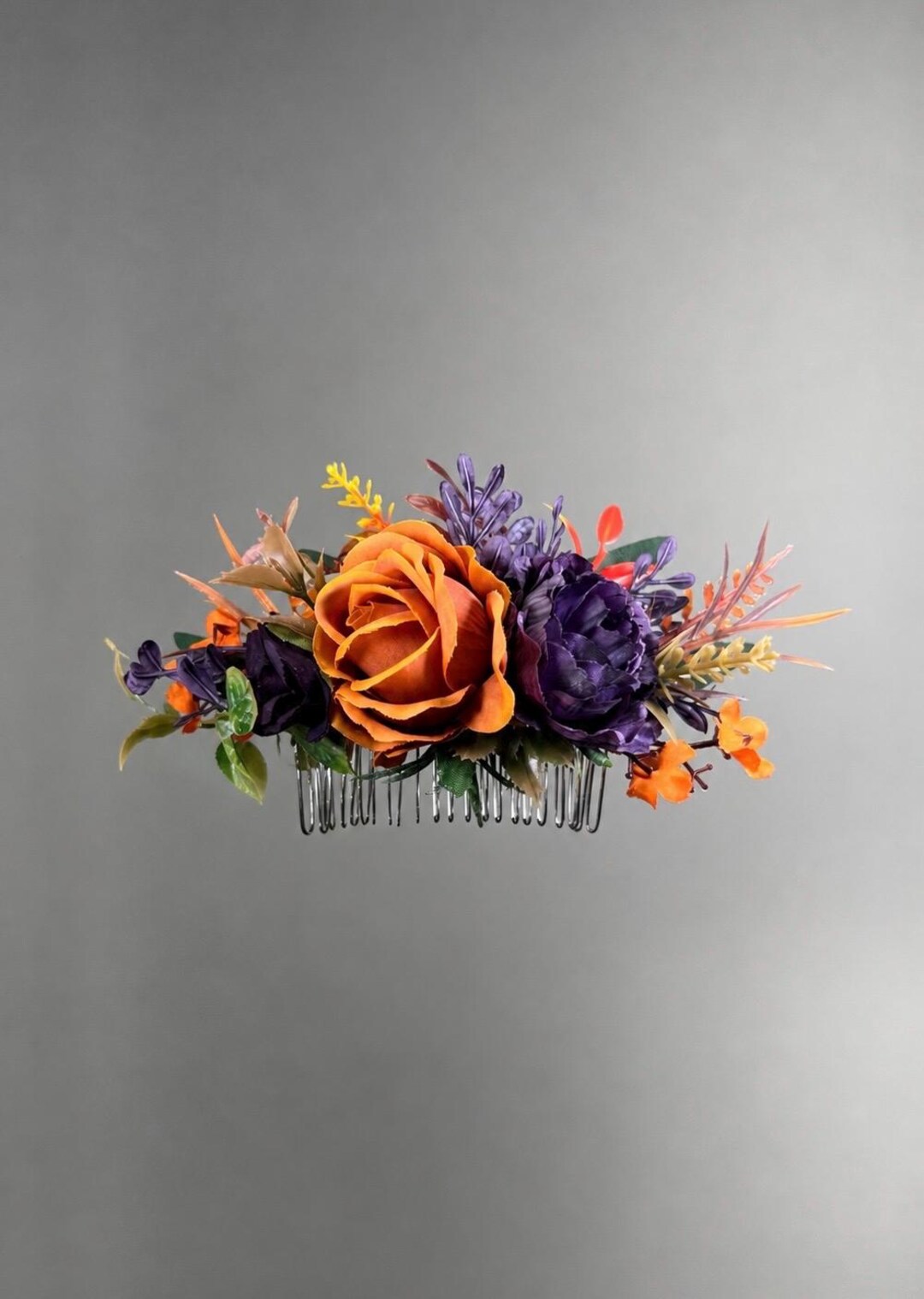 Purple Orange Hair Comb, Wedding Plum Burnt Orange Hair Accessories ...