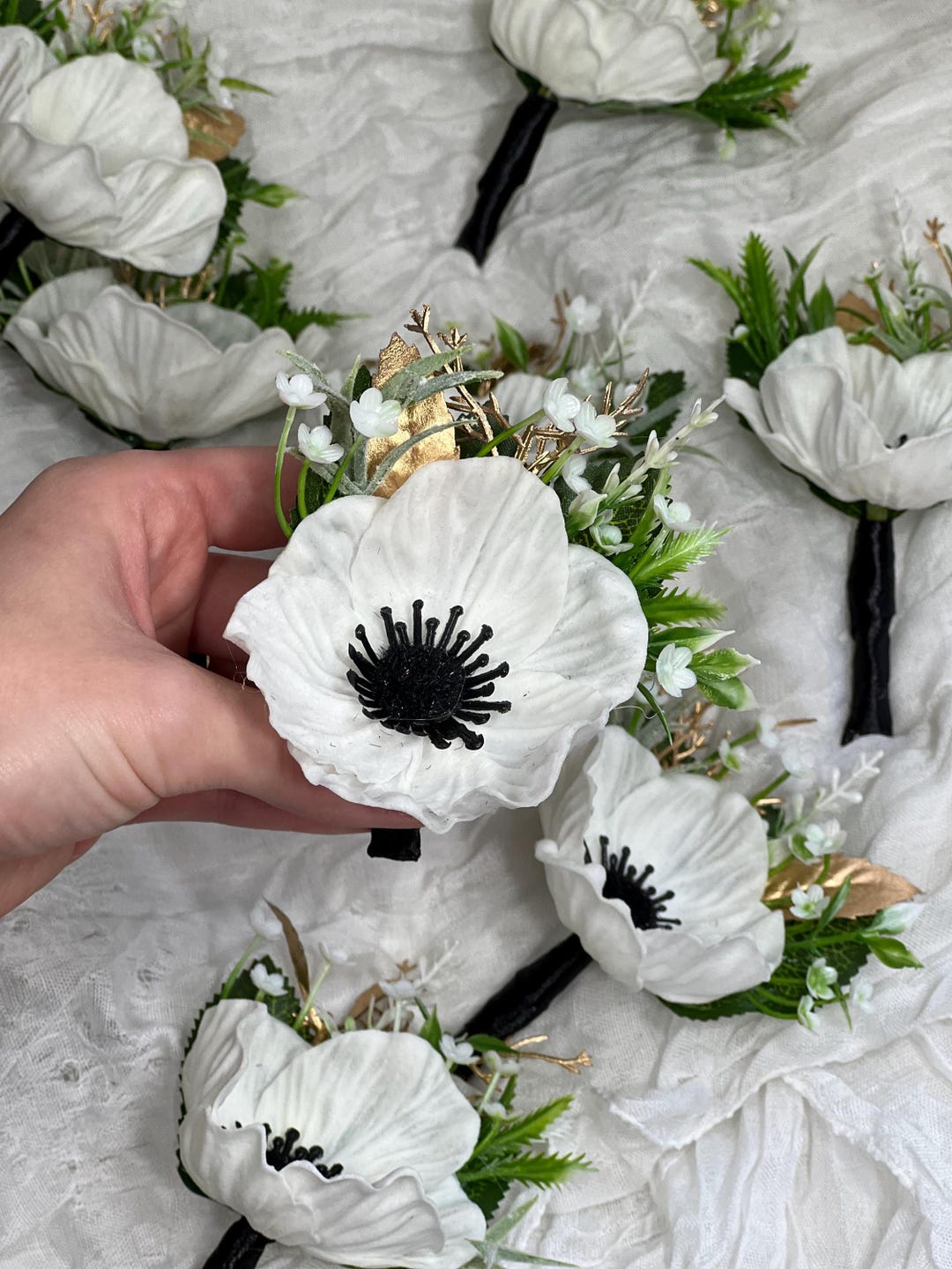 Wedding Anemone Boutonniere Groom Boho Anemone Boutonnières Groomsmen ...