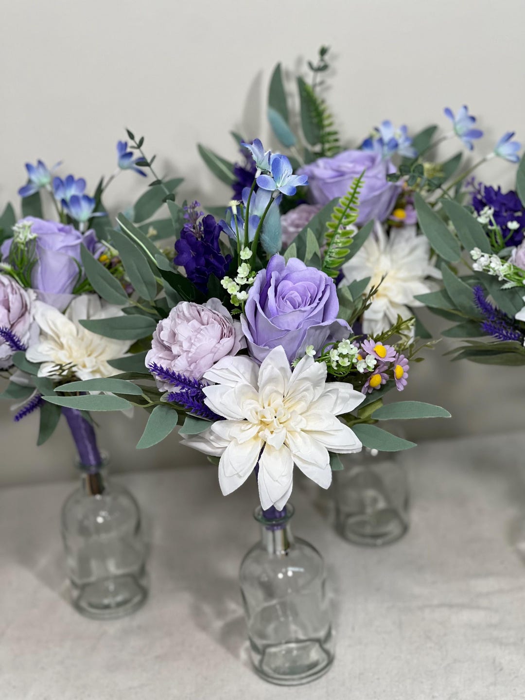 Mini Bouquets for Vases Purple White Centerpiece 3 Flowers Violet Mini ...