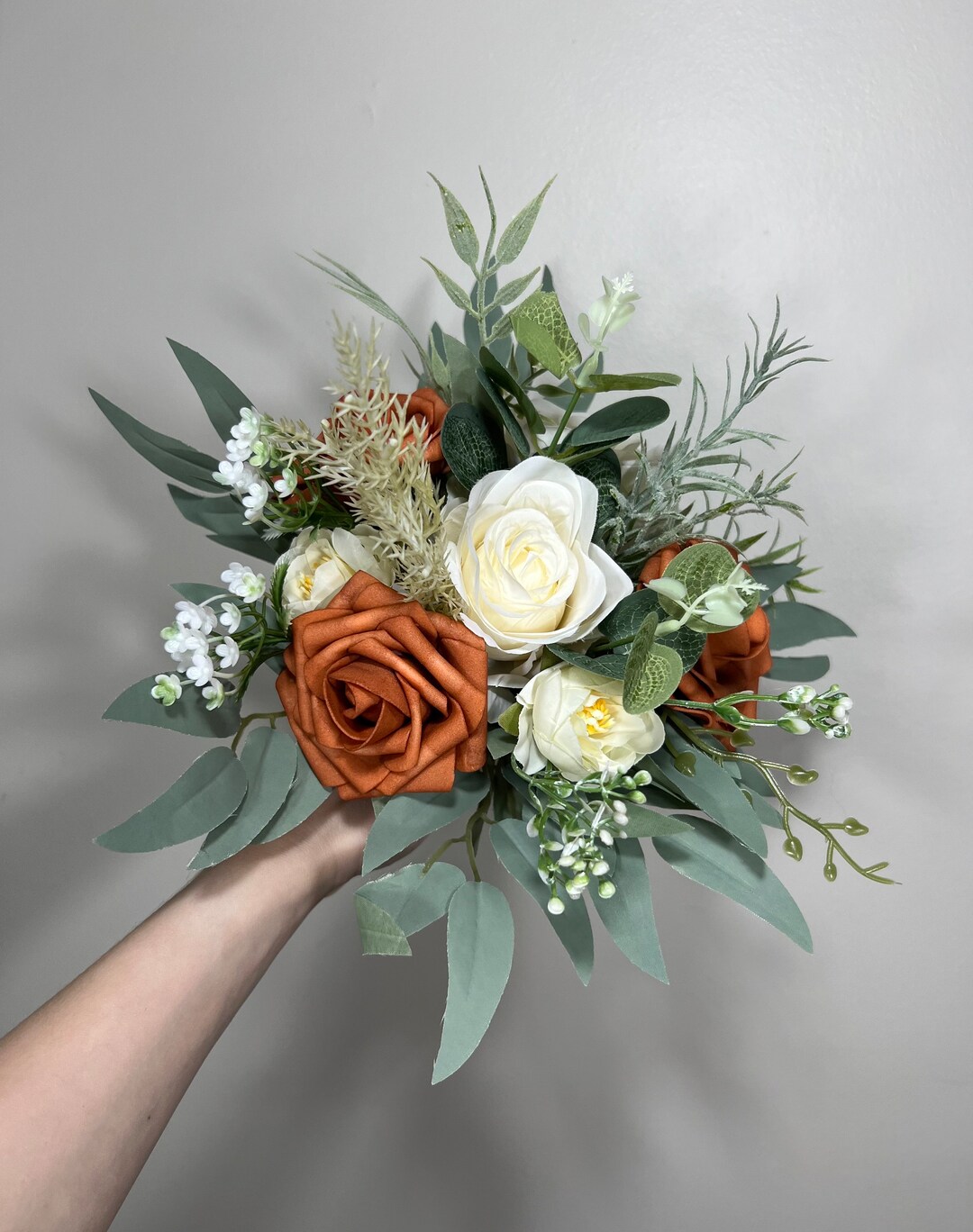Burnt Orange Ivory Bouquet Wedding Bridesmaids Bouquet Terracotta ...