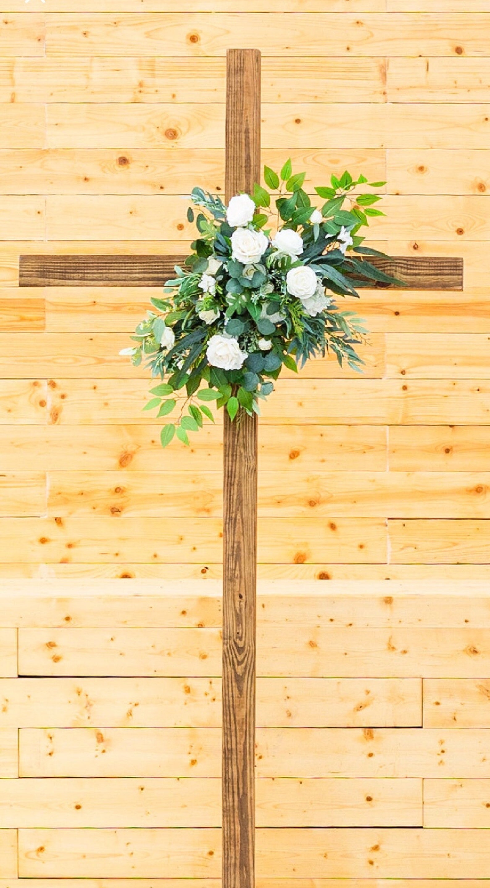 Wedding White Arch Arrangement Cross Ivory Arch Aisle Arrangement Cross ...