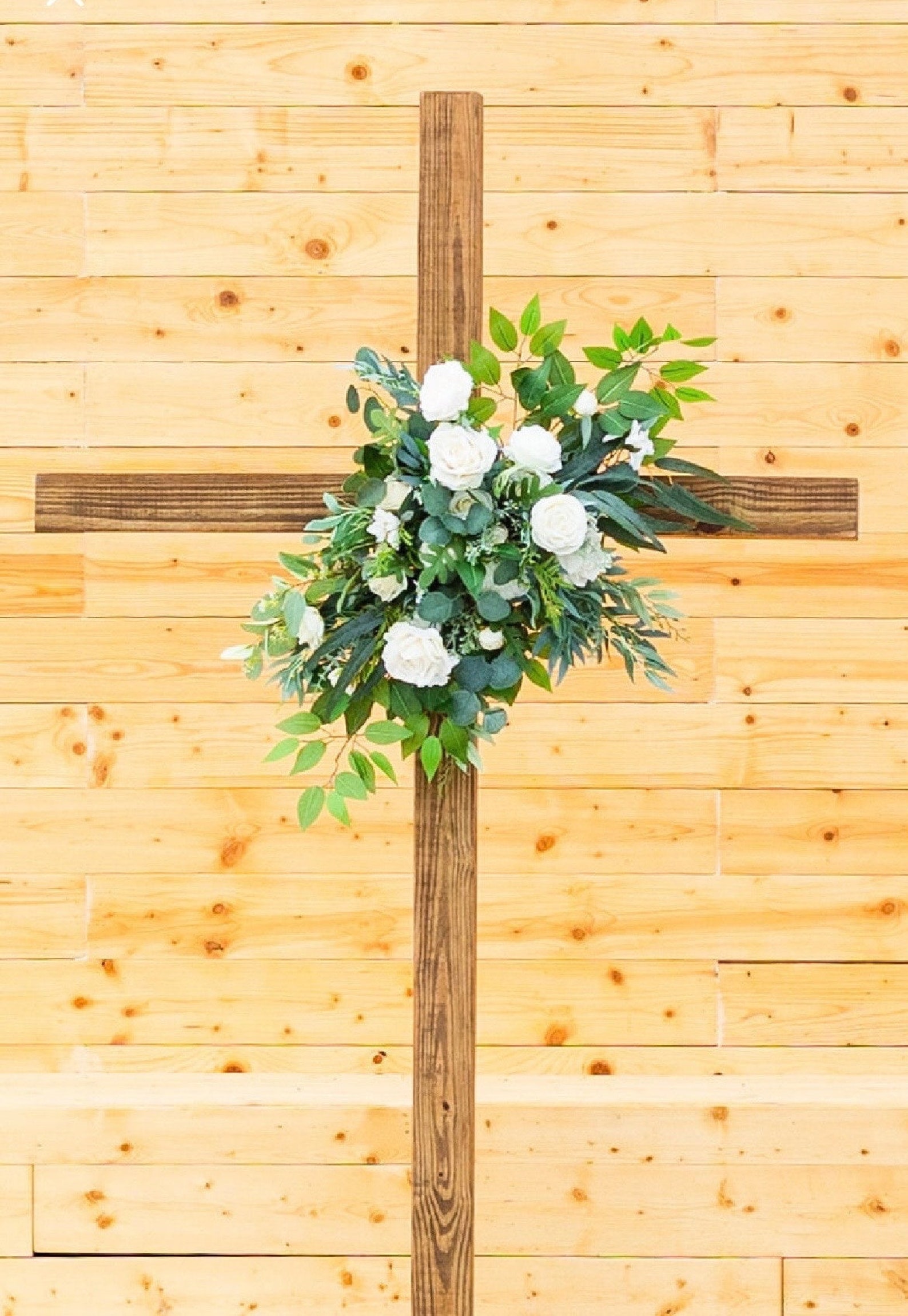 Wedding White Arch Arrangement Cross Ivory Arch Aisle Arrangement Cross ...