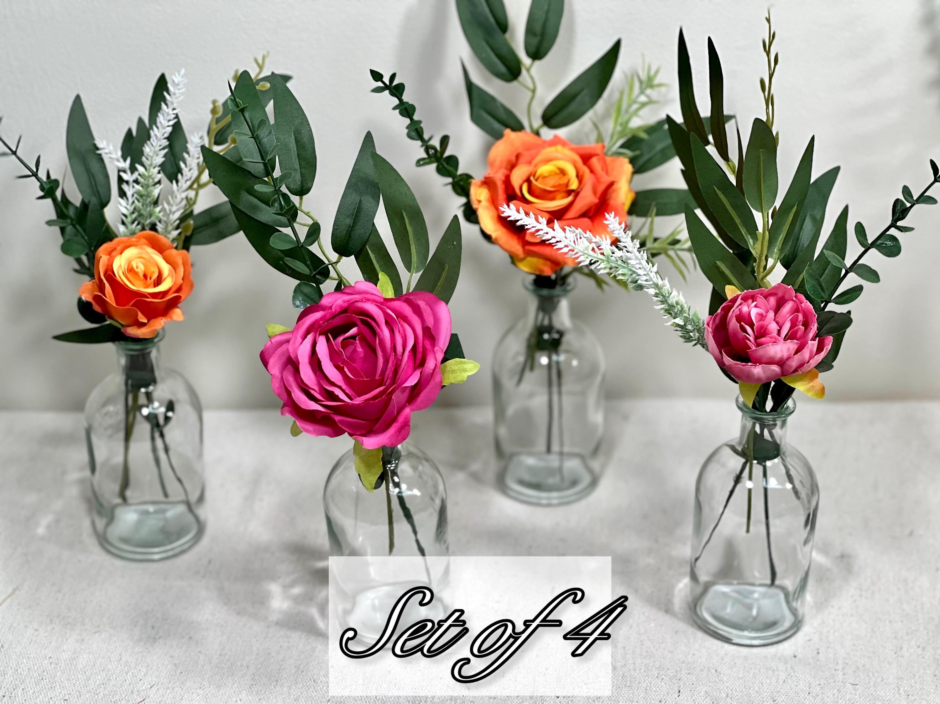 Small Centerpiece 1 Flower Orange Hot Pink Wedding Bud Vase Burnt ...