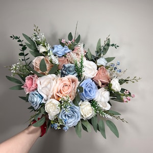Wedding Bouquet Dusty Blue Bridal Rustic Wedding White Bouquet Wild ...