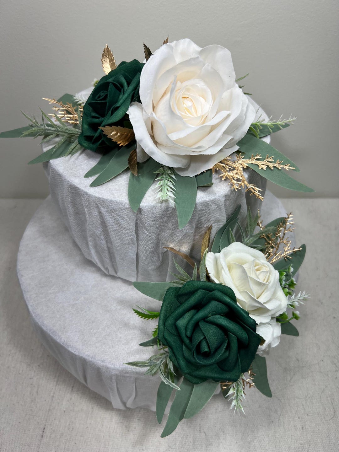 Emerald Green Cake Decoration Wedding Emerald Green White Gold Flower ...