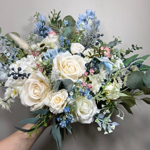 Wedding Bouquet Dusty Blue Bridal Rustic Wedding White Bouquet Wild ...