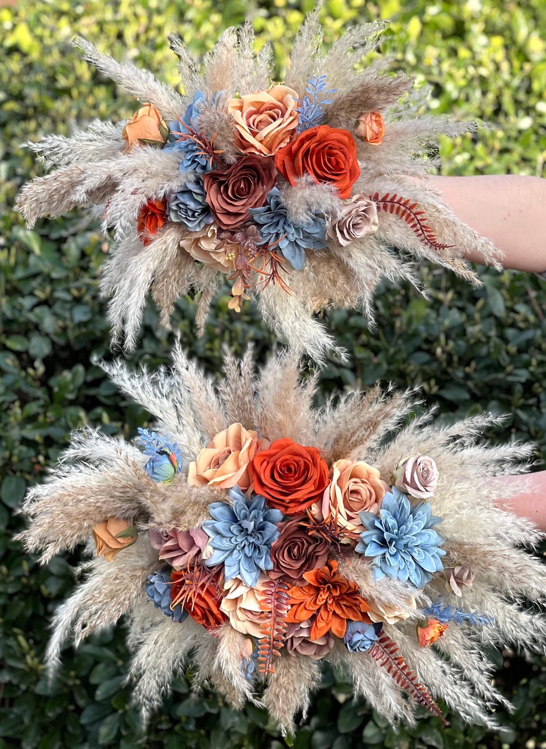 Orange Blue Arch Arrangement Wedding Boho Dusty Blue Rust Arbor ...