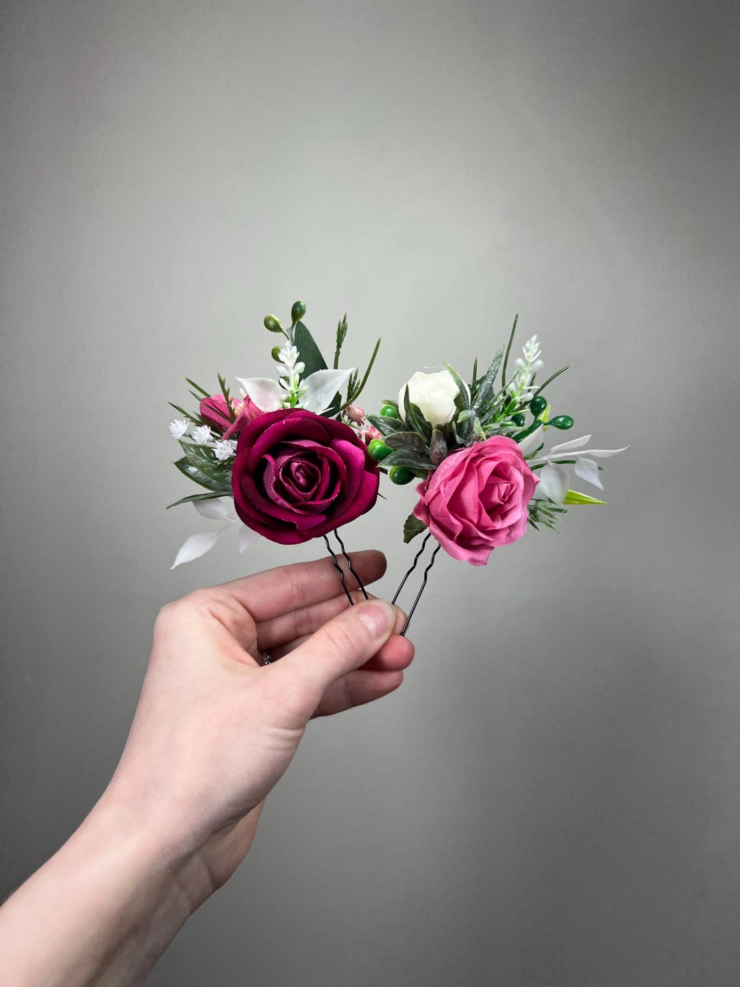 Fuchsia Hair Pin Wedding Rustic Hot Pink White Hair Accessories Bridal ...