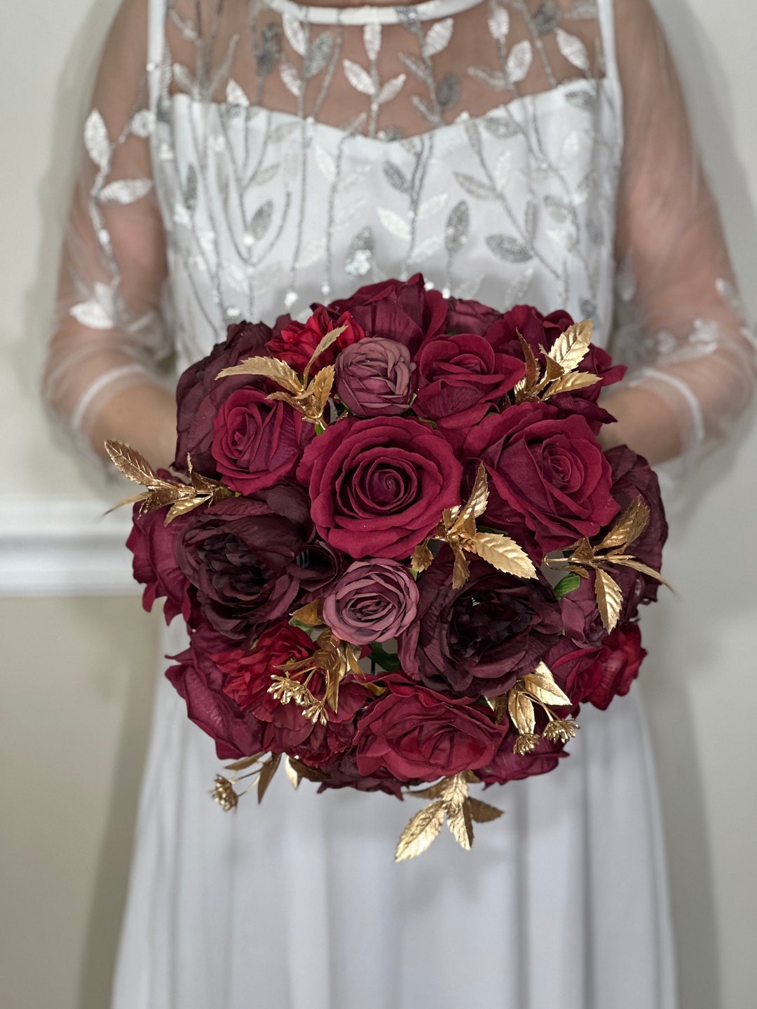 Wedding Burgundy Bouquet Bridal Gold Rustic Bridesmaids Bouquet ...