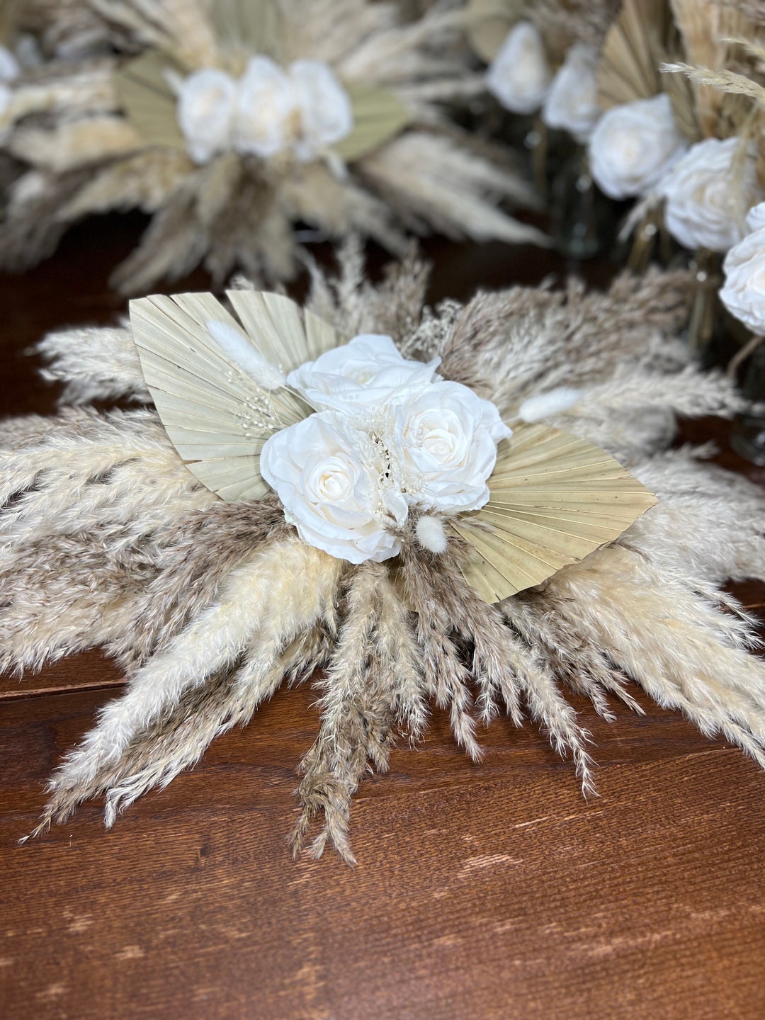 Wedding Sweetheart White Centerpiece Pampas Grass Boho Centepiece Palm ...