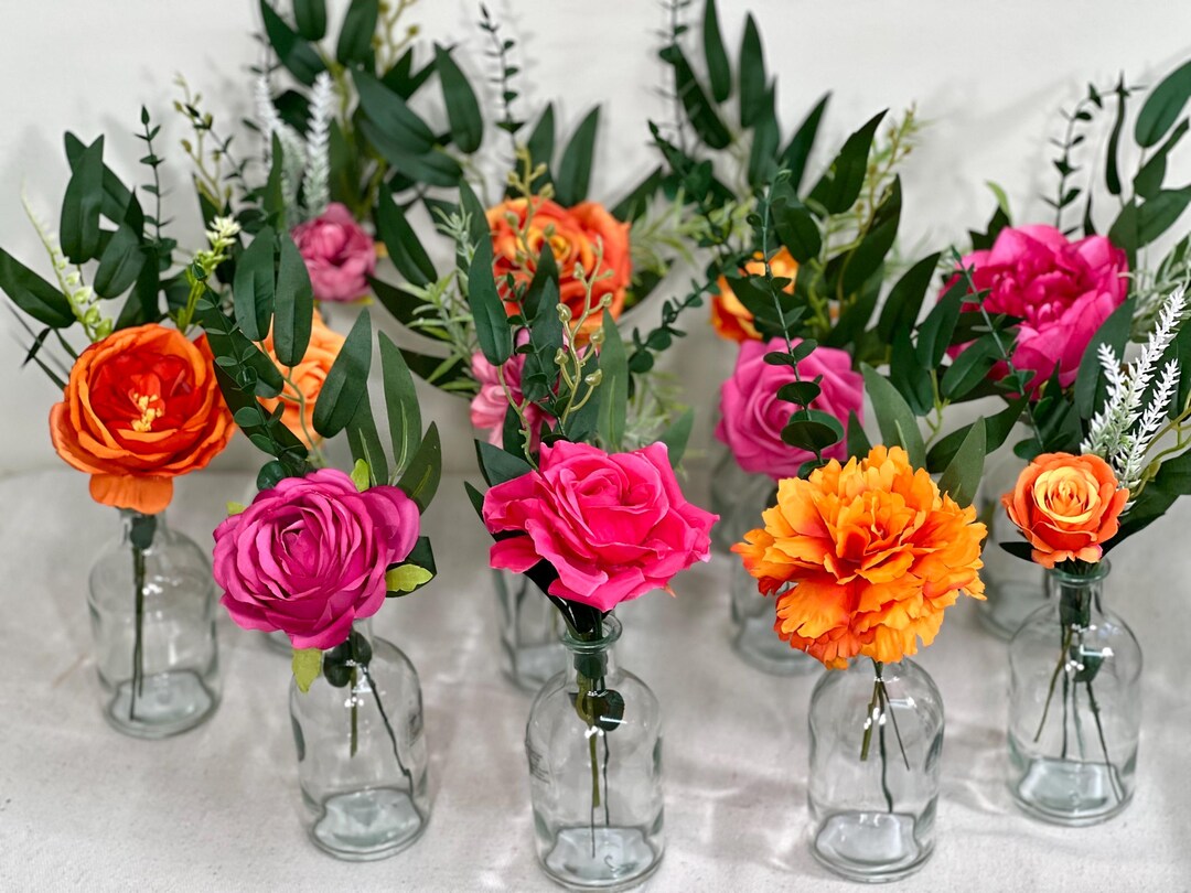 Small Centerpiece 1 Flower Orange Hot Pink Wedding Bud Vase Burnt ...