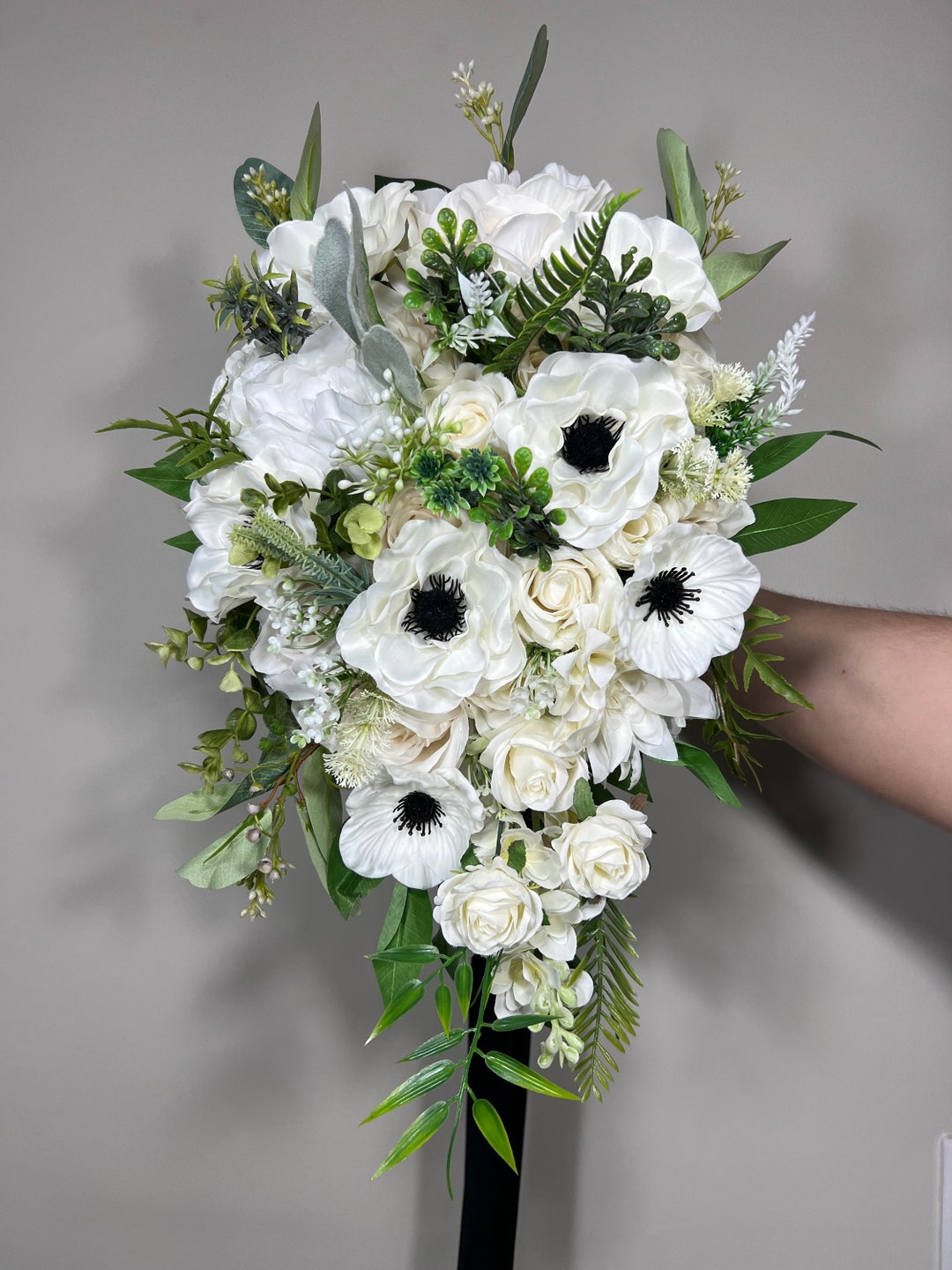 Wedding Bouquet Cascade Anemone White Cascading Bridal Wedding Anemone Bouquet Ivory Bridemaids ...