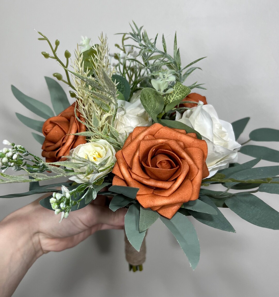 Burnt Orange Ivory Bouquet Wedding Bridal Terracotta Bouquet Rust ...