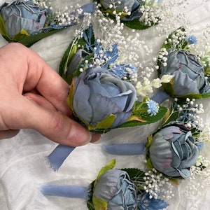 Wedding Boutonniere Dusty Blue Groom Wedding Groomsmen Boutonnière Blue ...