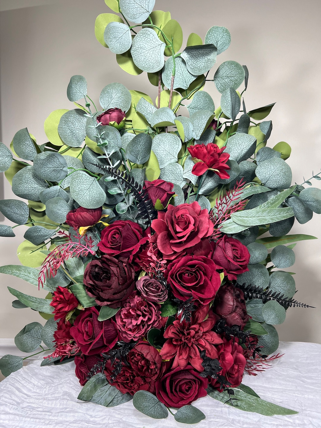 Set of 2 25" Barrel Top Arrangement Burgundy Wedding Aisle Flowers ...