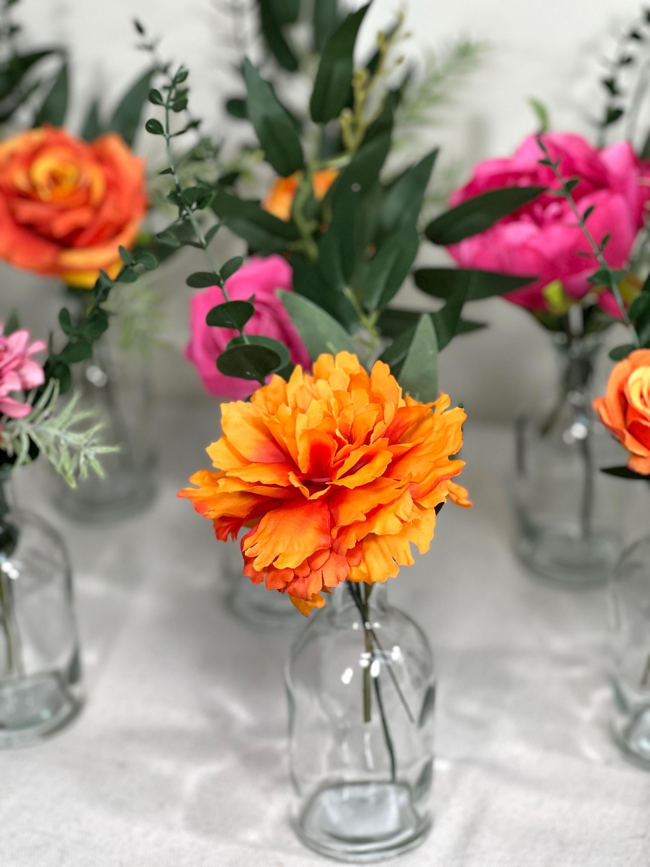 Small Centerpiece 1 Flower Orange Hot Pink Wedding Bud Vase Burnt ...