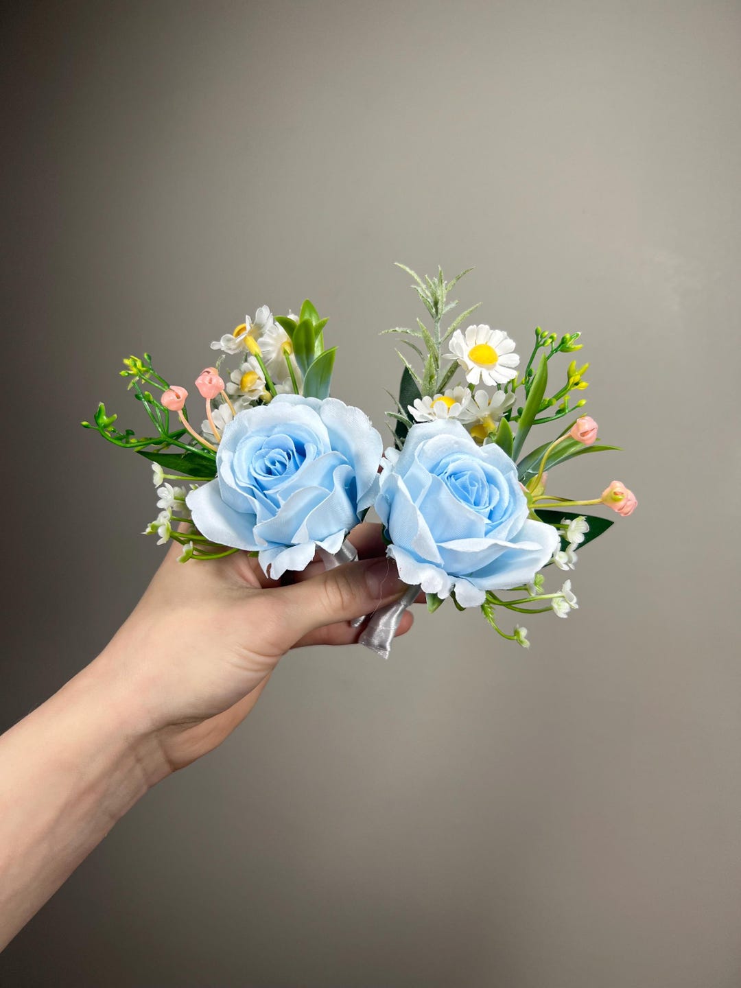Blue Boutonniere Wedding Groom Dusty Blue Boutonnières Groomsmen Light ...