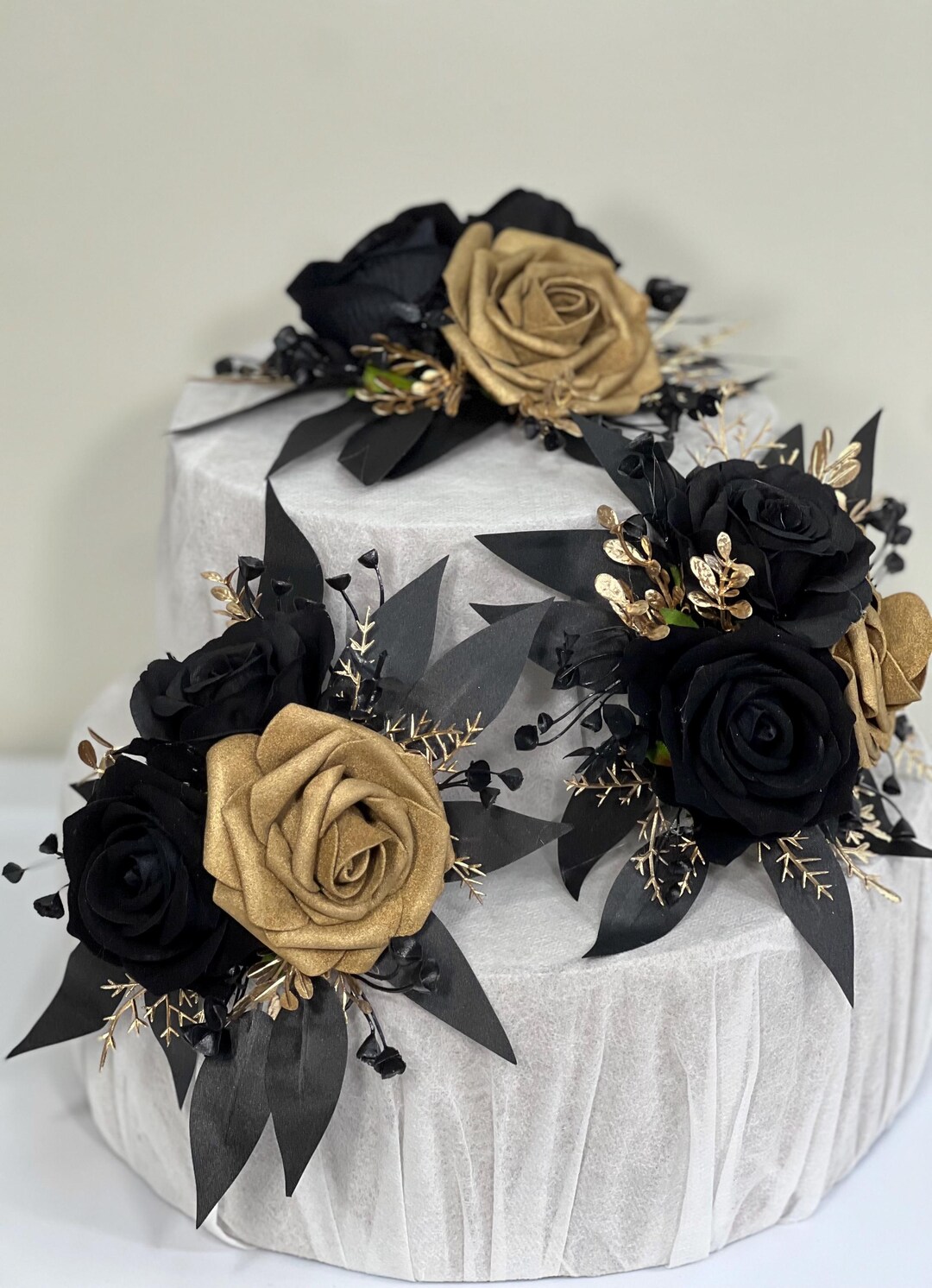 Black Cake Decoration Wedding Cake Flower Topper Gold Black Decor ...