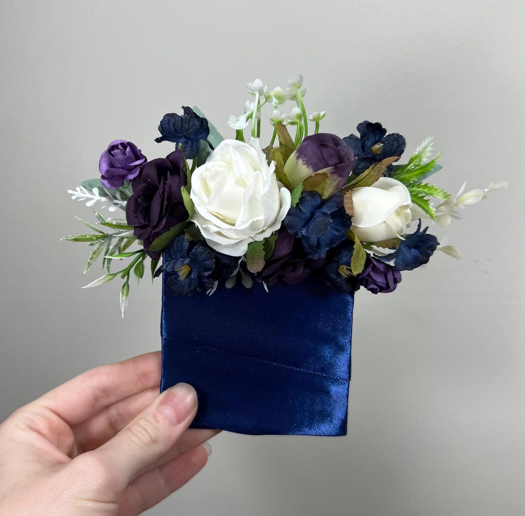 Blue Pocket Square Boutonniere Wedding Groom Navy Blue Royal White ...