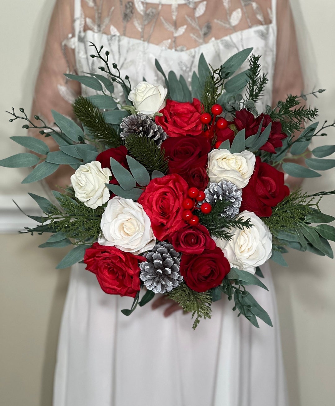 Wedding Christmas Bouquet Bridal Red White Winter Red - Etsy
