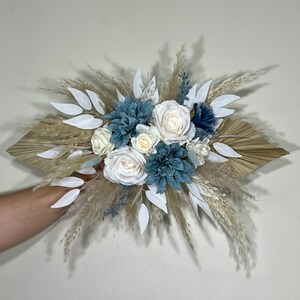 Dusty Blue Arch Arrangements Pampas Grass Palm Leave White Arch ...