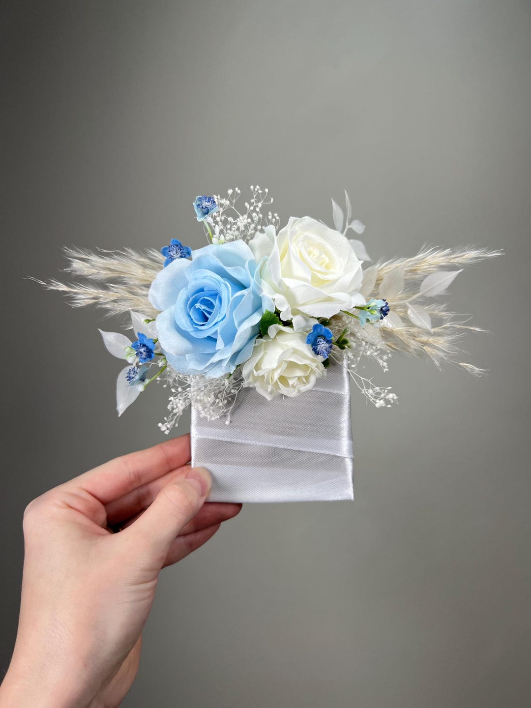Blue White Pocket Boutonnière Wedding Groom Boho Square Boutonniere ...