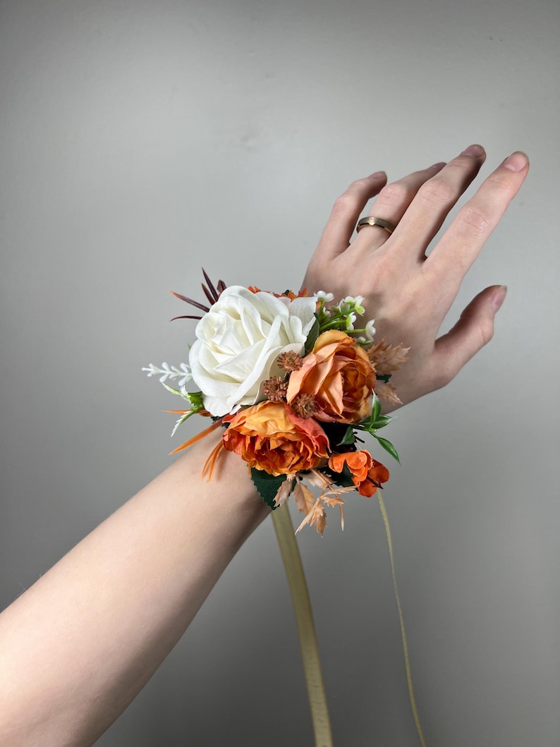 Orange Corsage White Wedding Terracotta Corsage Burnt Orange Mom ...