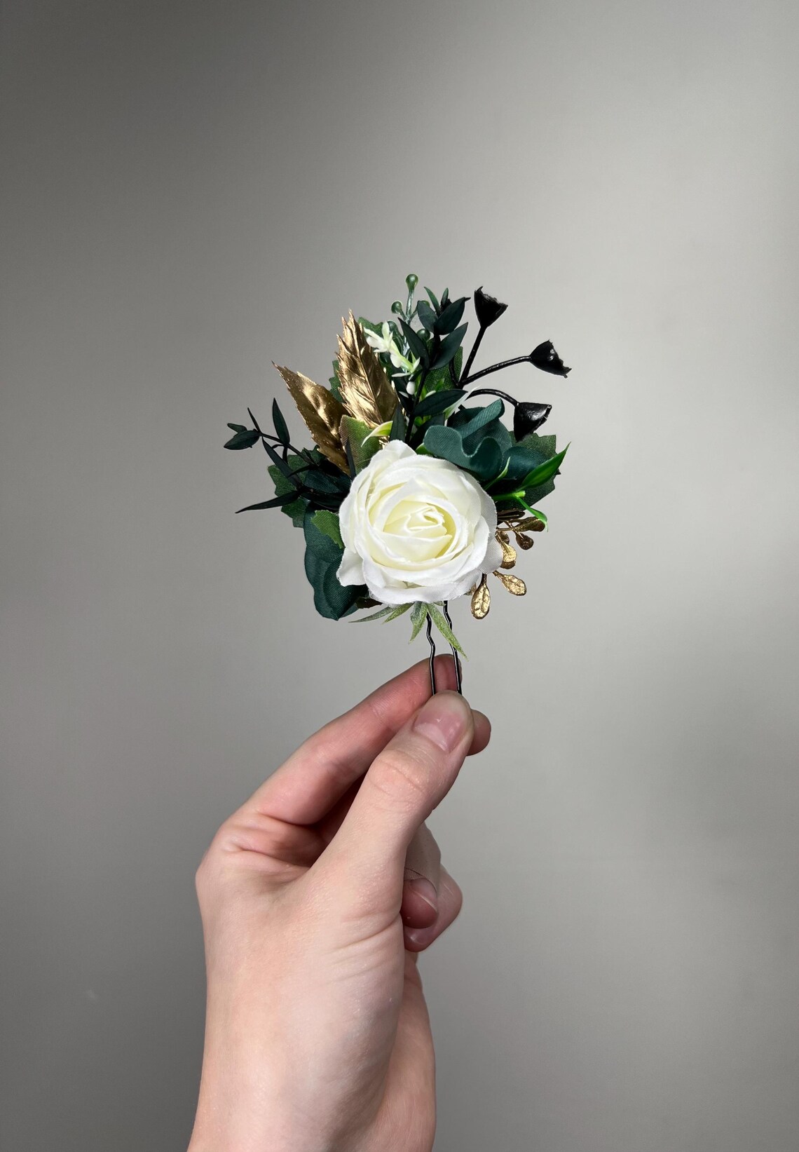 Emerald Green Hair Pin White Wedding Gold Flower Girl Headpiece Floral ...