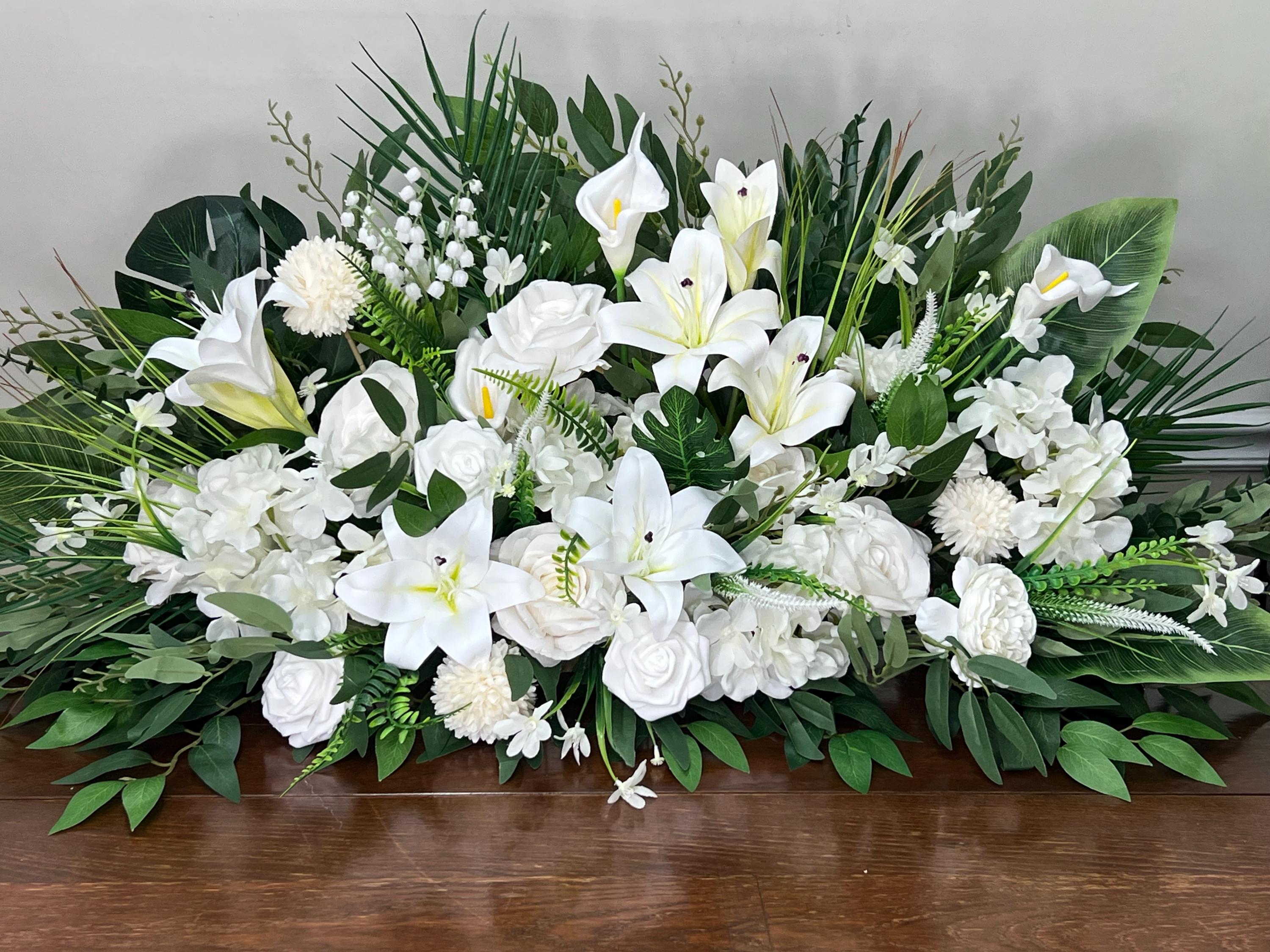 White Wedding Altar Flower Arrangement, Church Ceremony Pulpit Flowers ...