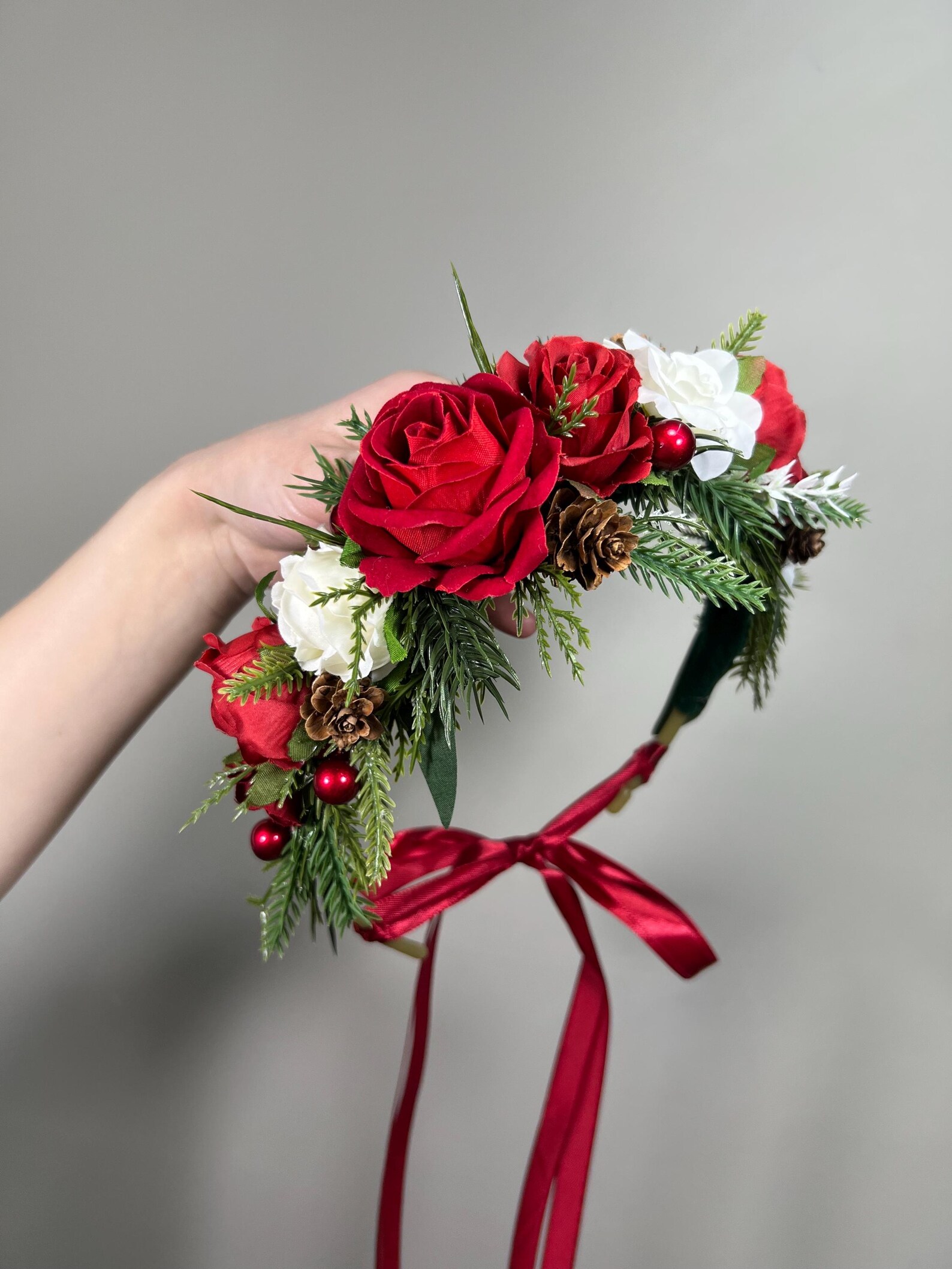 Wedding Flower Crown Red Christmas Crown Wedding Floral Headband Flower ...