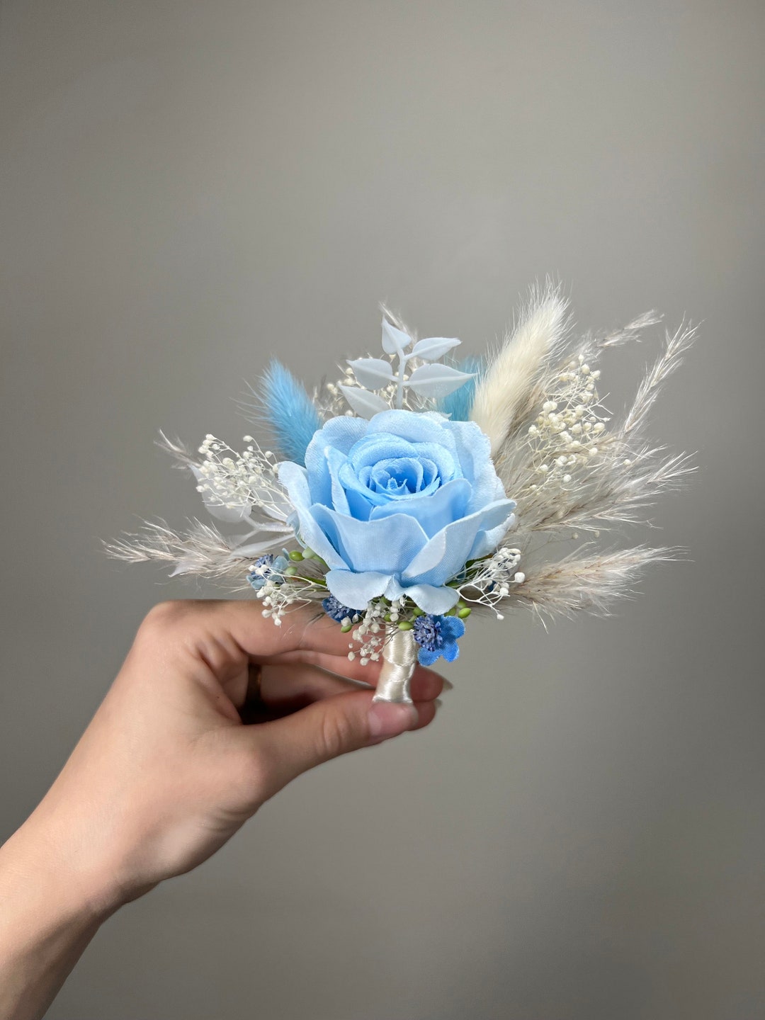 Blue Boutonniere Wedding Groom Dusty Blue Boutonnières Groomsmen Light ...