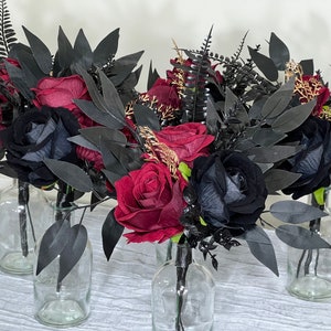 Black Centerpiece 3 Flowers Wedding Gothic Table Decor Burgundy Small ...